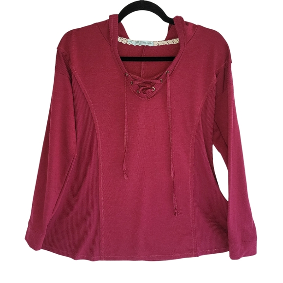 Maurices | Tops | Cozy Hooded Long Sleeve Sweetheart Neck Laceup Sweater By Maurices 35 | Poshmark
